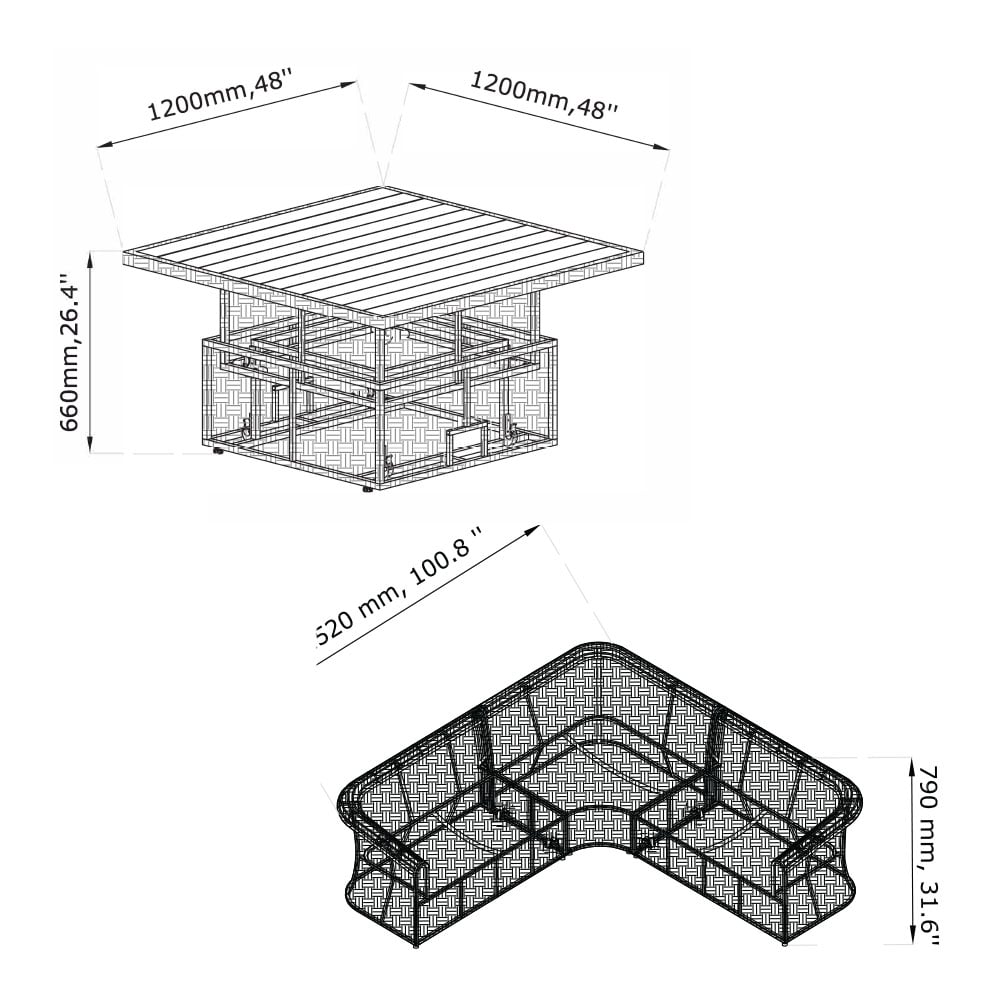 Sodo baldų komplektas TAMBOHUSE Sofa: 252 x 79 x 252 cm. Stalas: 120 x ...