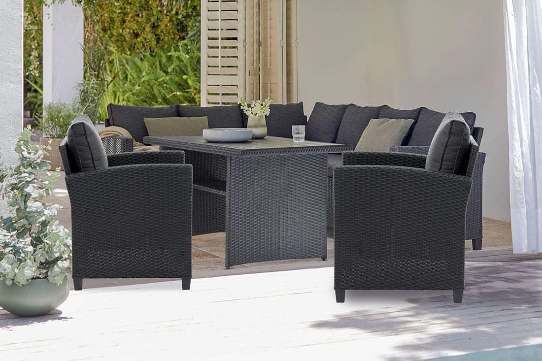 Sodo baldų komplektas AGERMOSE 8 asm. Sofa: 235 x 73 x 178 cm. Stalas ...